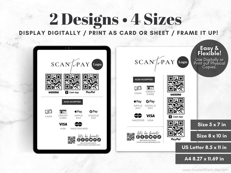 Editable Scan to Pay Templates Thank You Scan to Pay Sign QR - Etsy