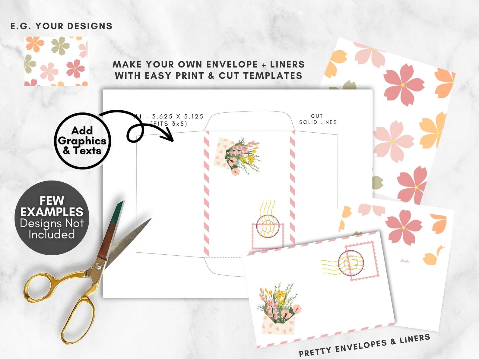 DIY Printable Envelope Template, Custom Envelope Liner Templates, A1 A2 ...