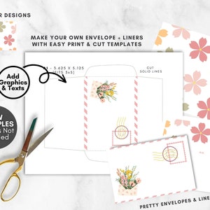 DIY Printable Envelope Template, Custom Envelope Liner Templates, A1 A2 ...