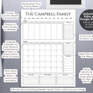 Editable Family Command Center Printable Google Sheets Template V1 ...