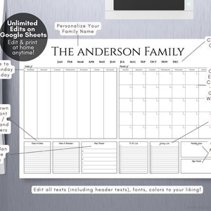 Editable Family Command Center Printable Google Sheets Template V3 ...