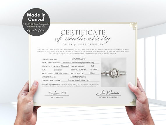 Certificate Of Authenticity Jewelry