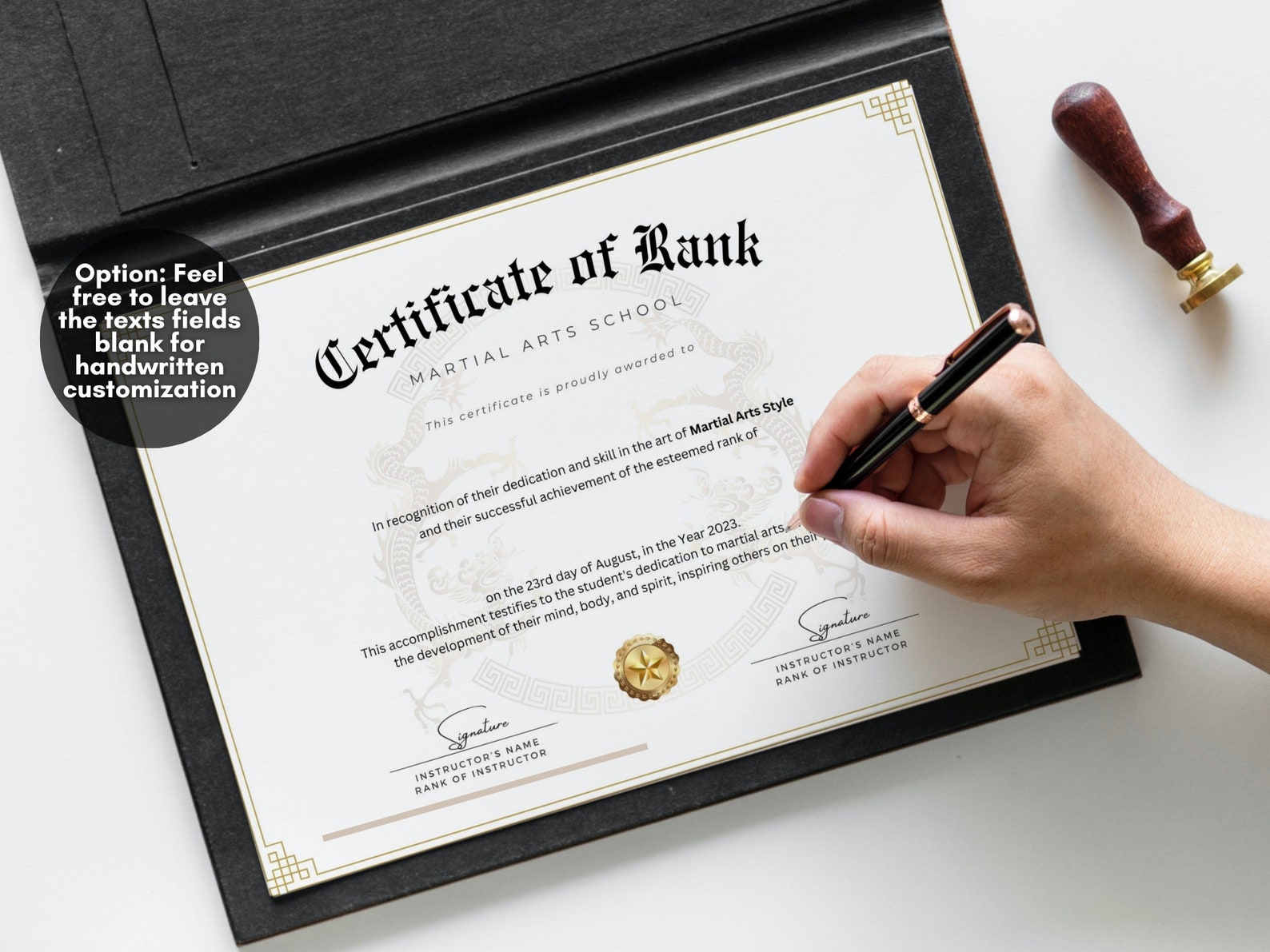 Editable Certificate of Rank Recognition for Martial Arts Certification ...
