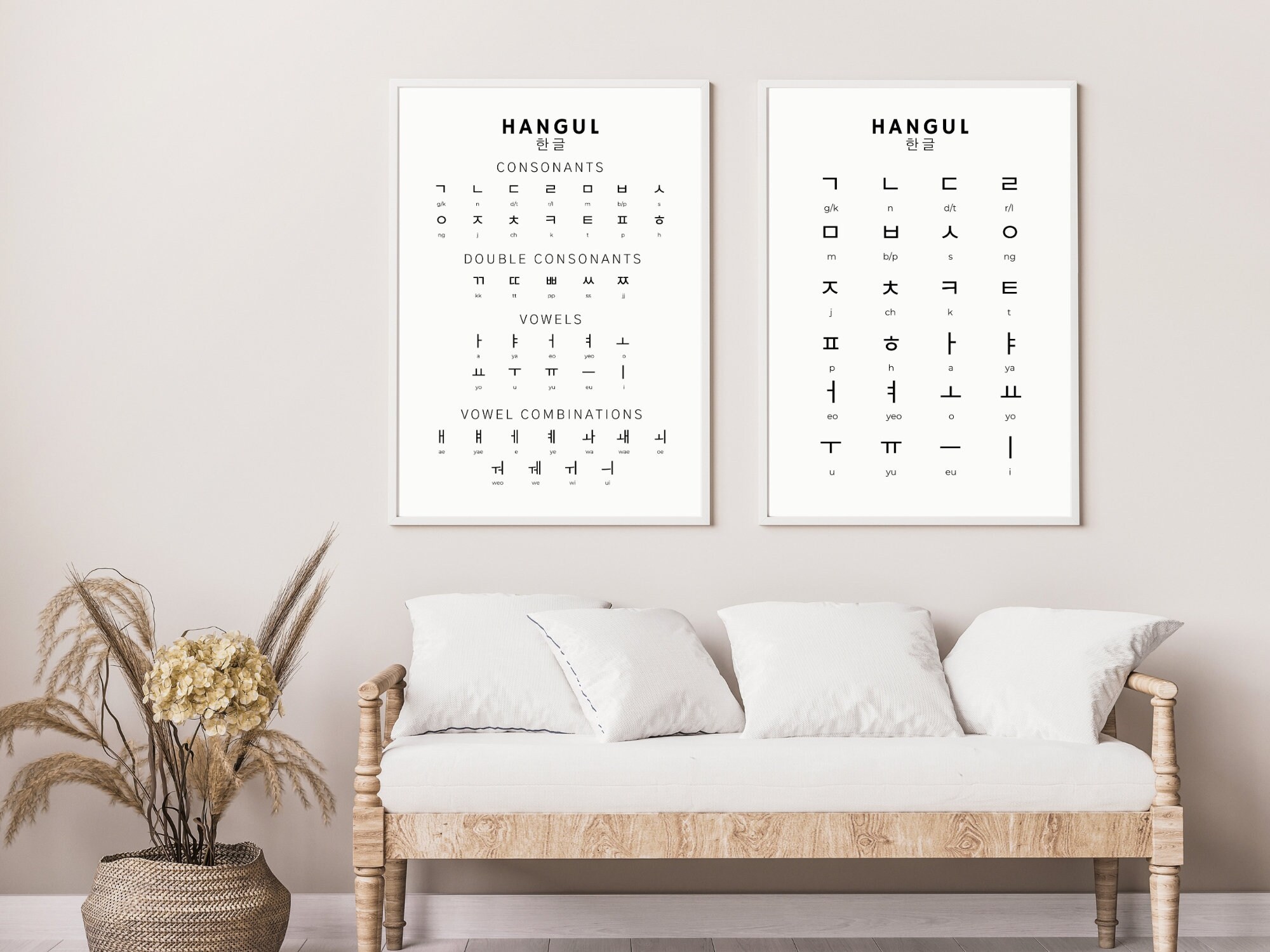 Set of 2 Hangul Chart Korean Learning Language Wall Print, Learn Korean ...