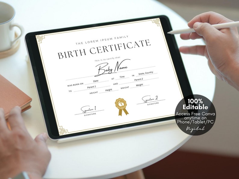 Editable Certificate of Birth Certificate Template Baby - Etsy