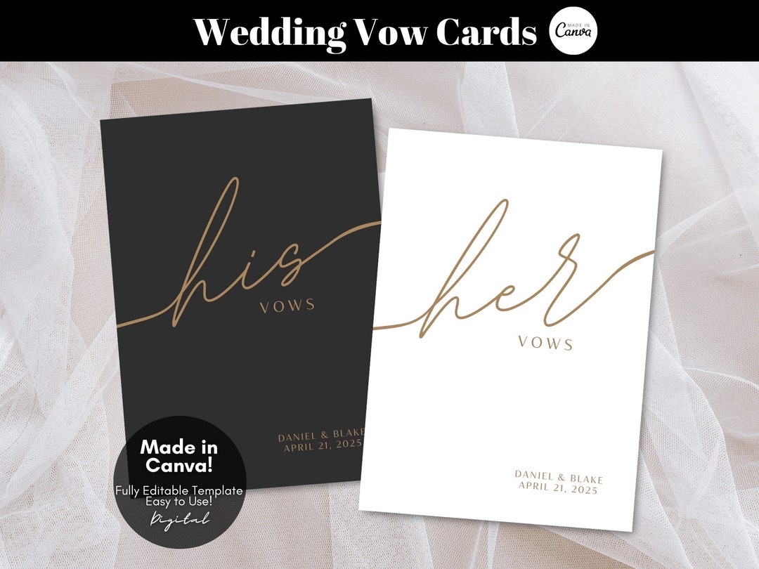 Editable Wedding Vows Card Template, Editable Canva Template Wedding ...