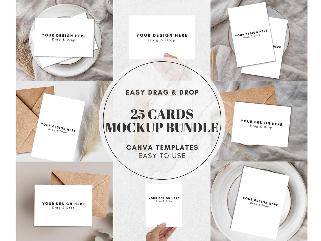 25 Drag and Drop Greeting Card Mockup Bundle, Editable Canva Template ...