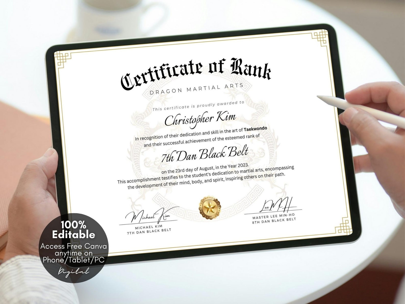 Editable Certificate of Rank Recognition for Martial Arts Certification ...