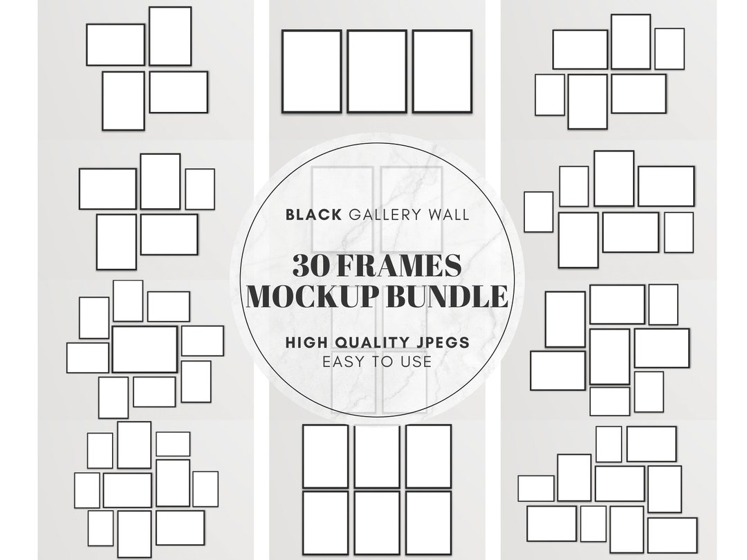 30 Black Frames Mockup Bundle V2, Gallery Wall Frame Art Print Mockup ...