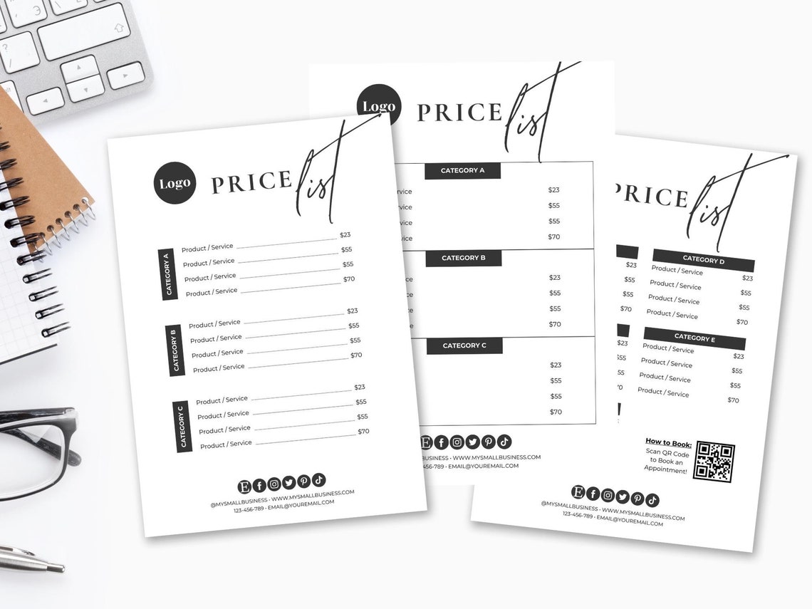 Editable Price Lists Bundle, Digital Price List Signs Printable Price ...