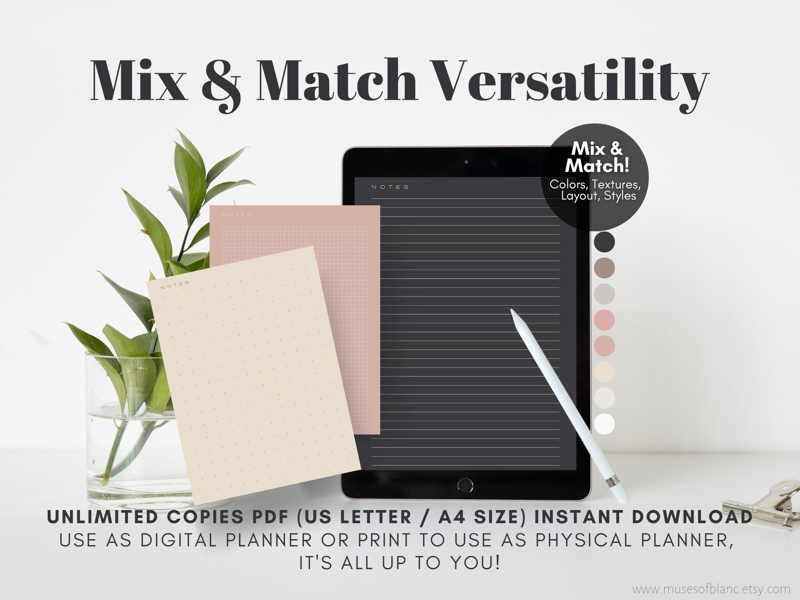 Digital Note Paper, A4 Planner Inserts, Lined, Grid, Dot (digital ...