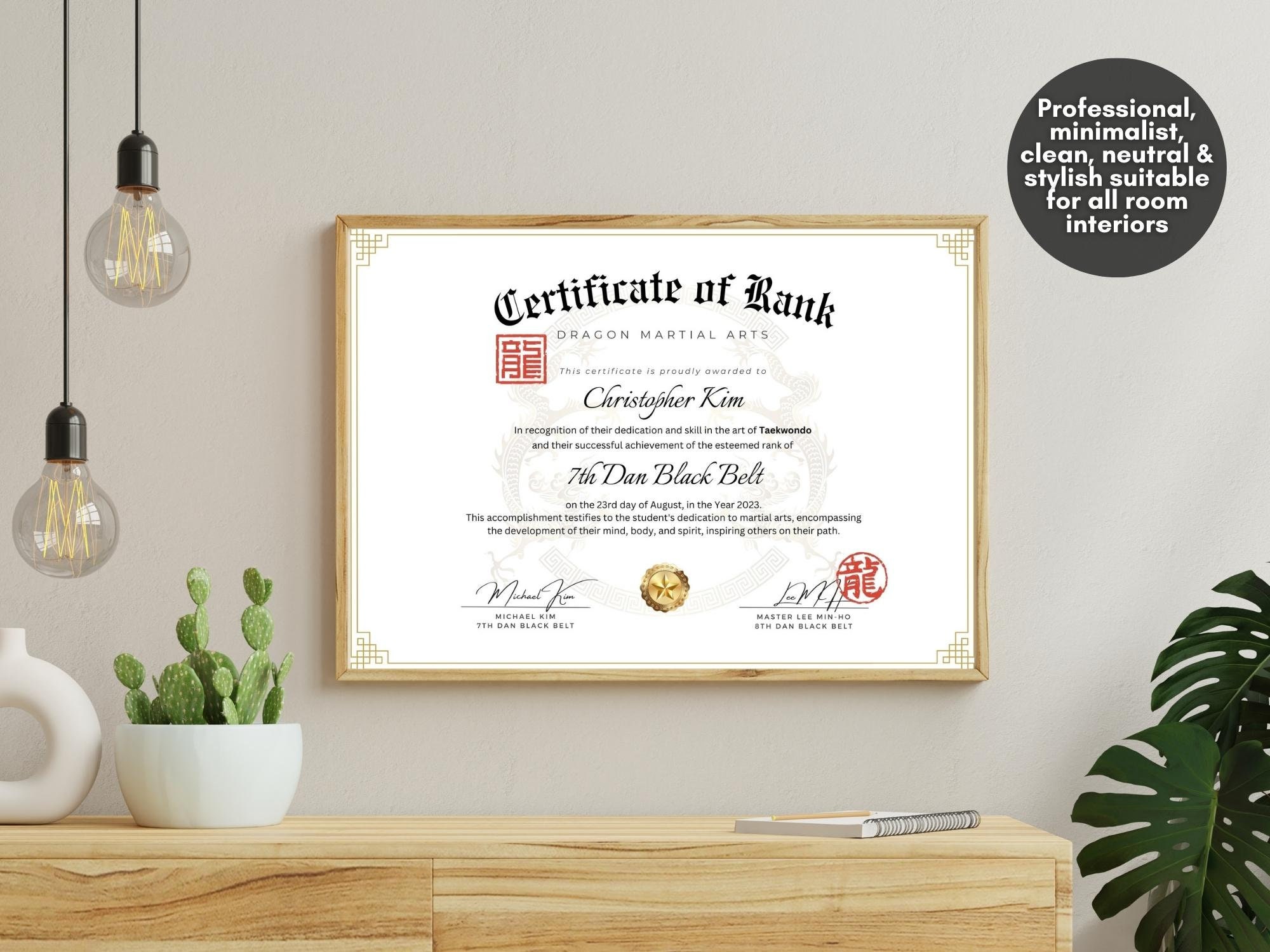 Editable Certificate of Rank Recognition for Martial Arts Certification ...