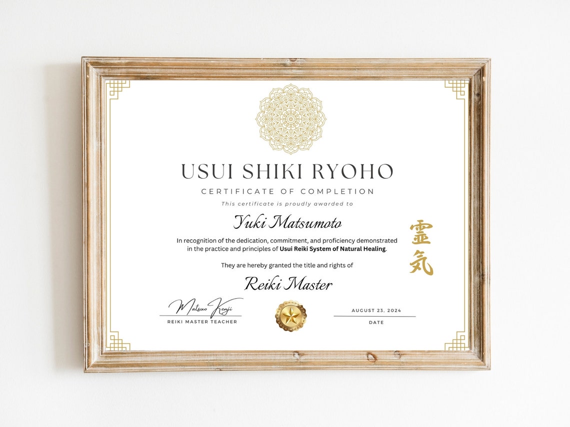 Editable Reiki Certificate of Completion, Usui Shiki Ryoho Reiki ...