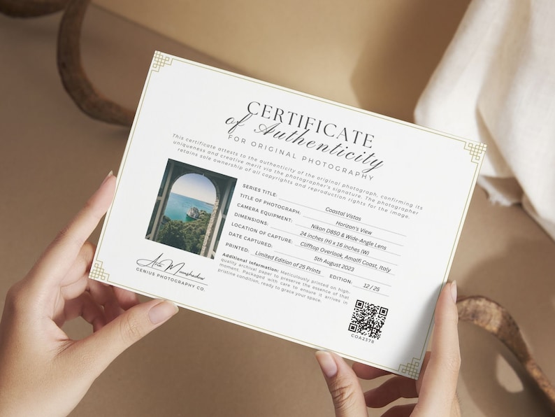 Editable Certificate of Authenticity for Photography Template - Etsy