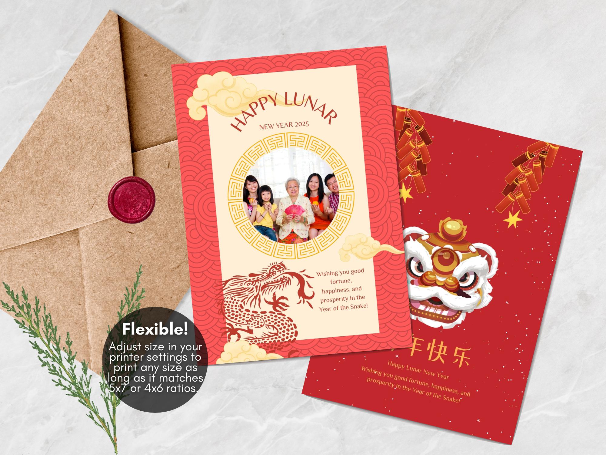 Editable Lunar New Year Cards Templates, Printable Photo Chinese New ...