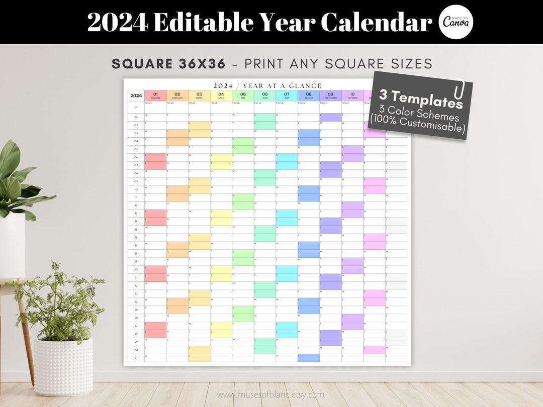 Editable 2024 Calendar Printable Year Planner, Year at a Glance 2024 ...