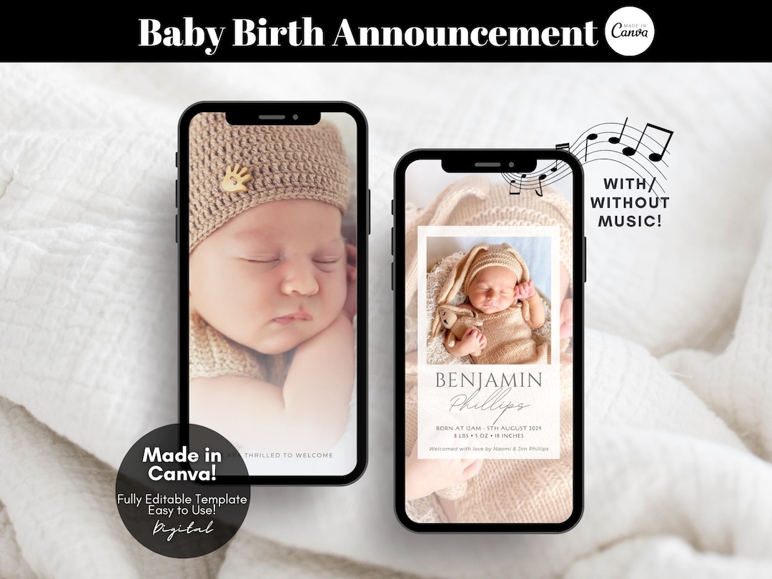 Digital Baby Birth Announcement Template, Mobile Birth Announcement ...