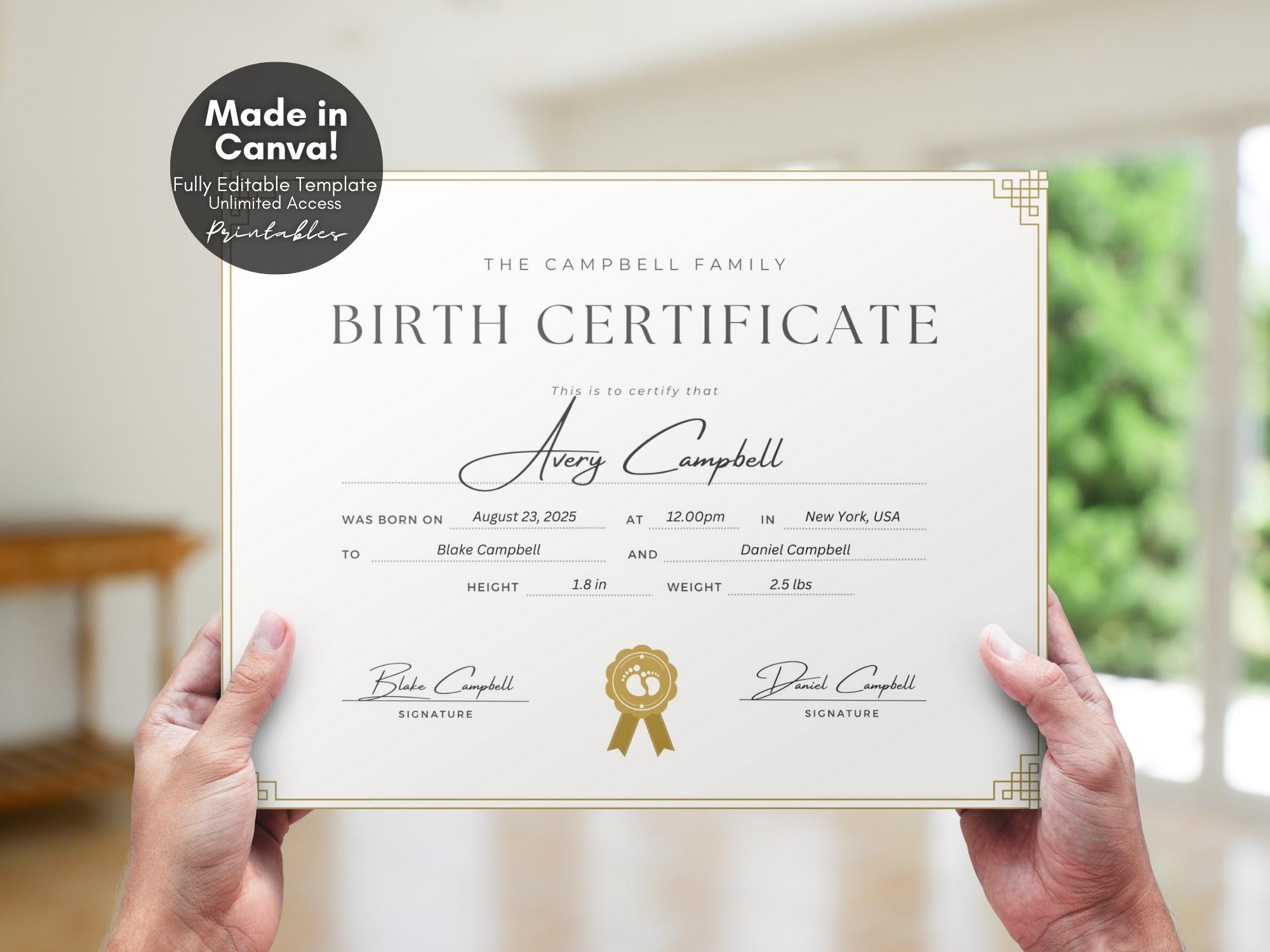 Editable Certificate of Birth Certificate Template, Baby Certificate ...