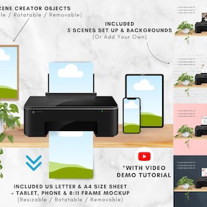 Animated Printer Mockup, Custom Mockup for Printable Sheet Paper Mockup ...