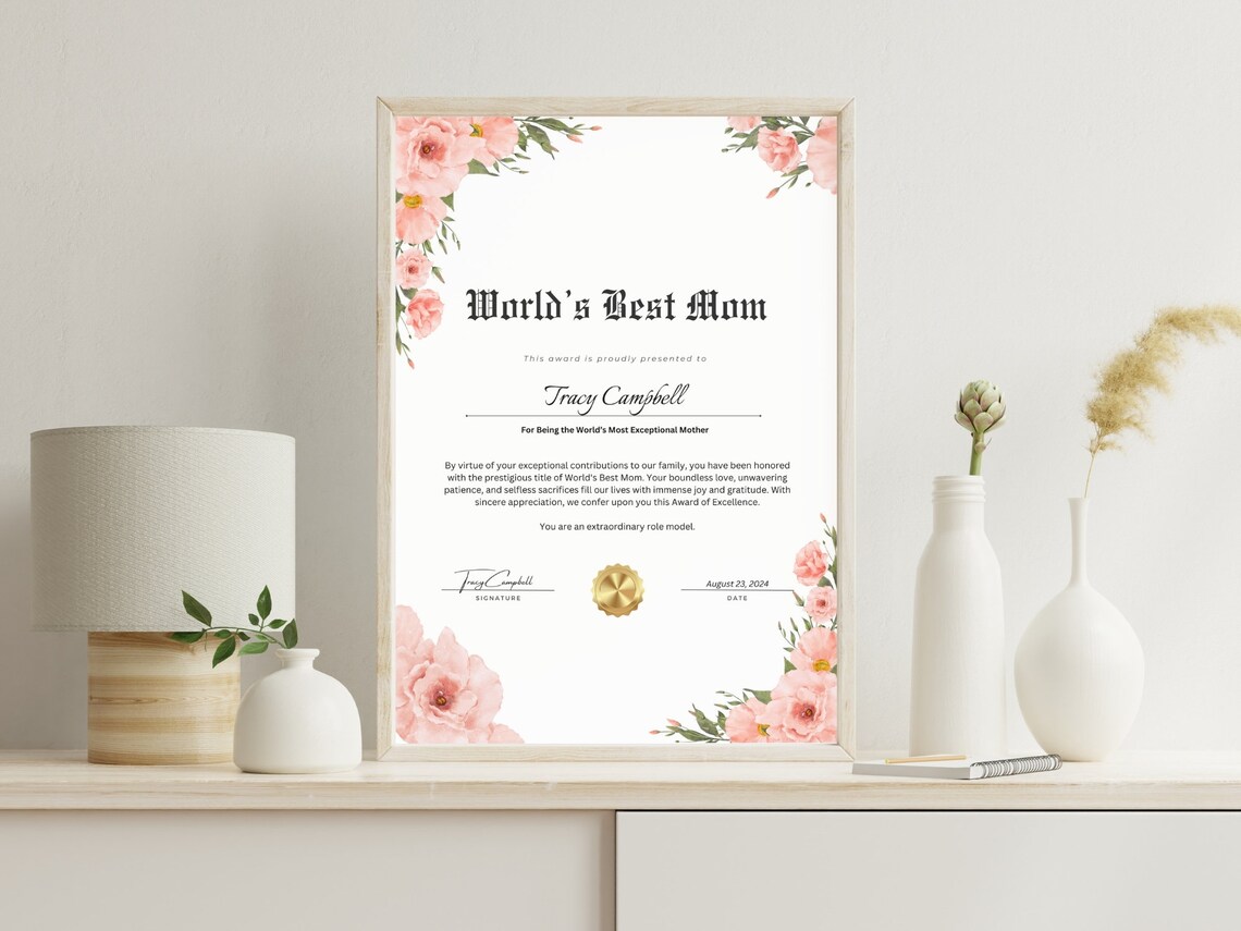 Editable World’s Best Mom Certificate Template, Custom Happy Mother’s ...