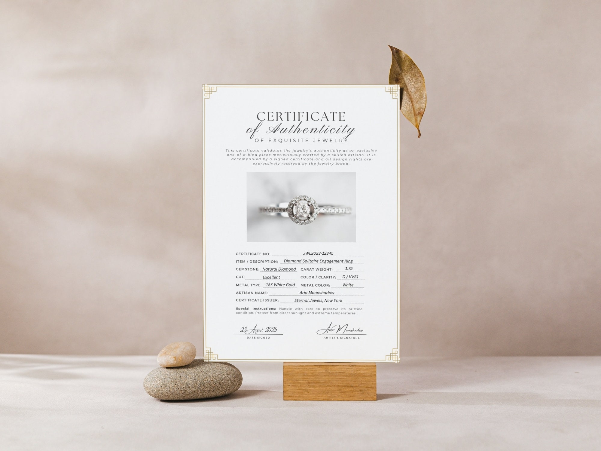 Editable Certificate of Authenticity for Jewelry Template, Printable ...