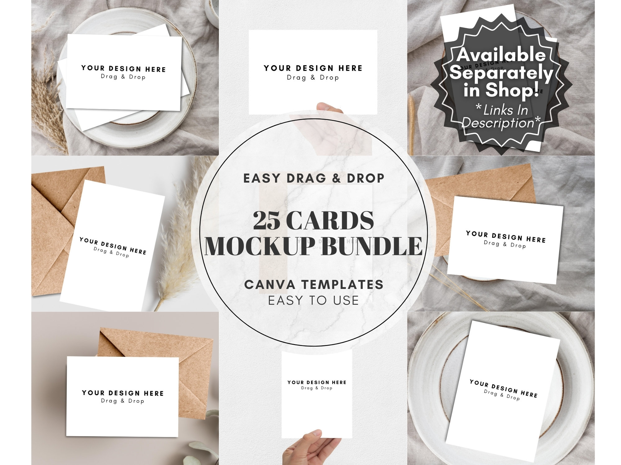 10 Drag and Drop Greeting Card Mockup Bundle, Editable Canva Template ...