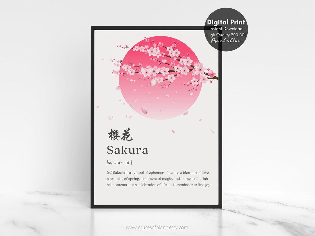 Sakura Dictionary Definition Print, Botanical Nature Wall Art, Pink ...