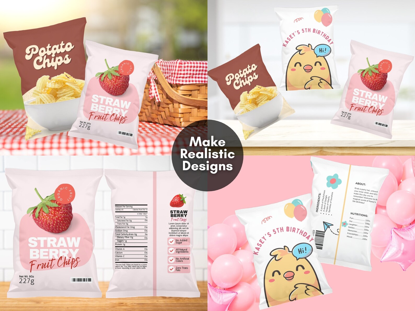 Editable Chip Bag Mockup Template, Drag and Drop Chip Bag Template ...