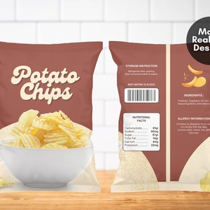 Editable Chip Bag Mockup Template, Drag and Drop Chip Bag Template ...