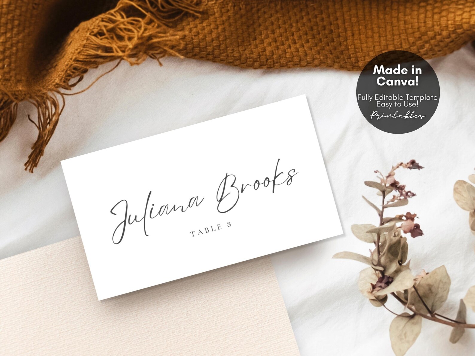 Editable Wedding Place Card Template, Minimalist Place Cards, Elegant ...