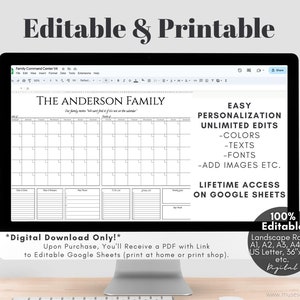Editable Family Command Center Printable Google Sheets Template V4 ...
