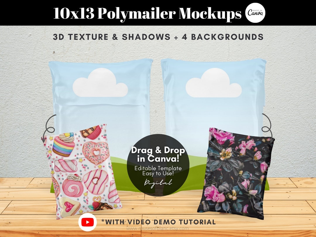 Drag and Drop Polymailer Mockup Template, 10x13 Poly Mailer Bubble ...