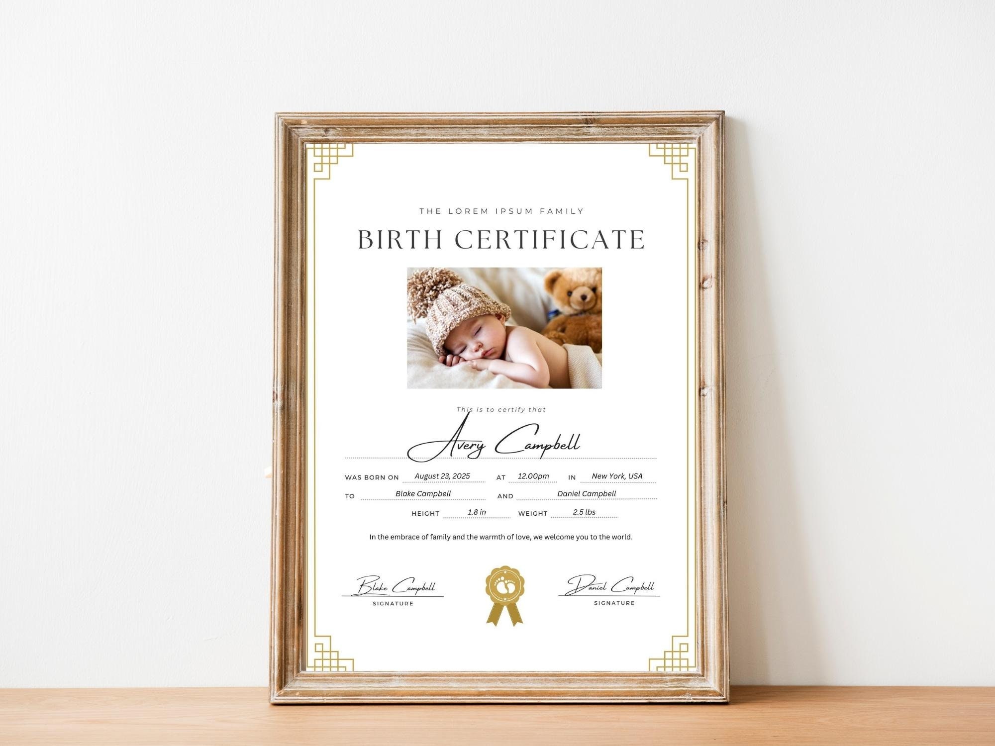 Editable Certificate of Birth Certificate Template, Printable Birth ...