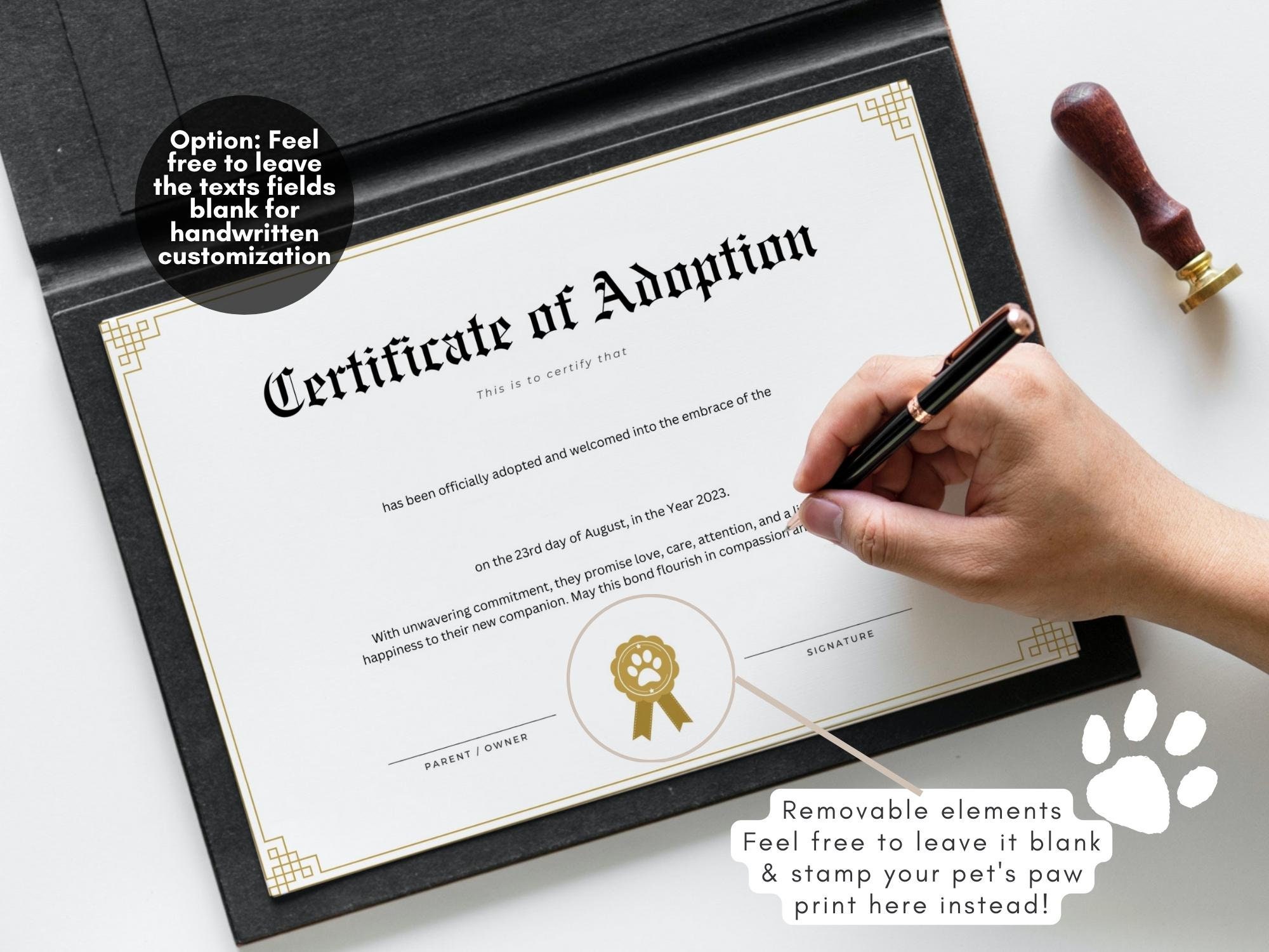 Editable Certificate of Adoption, Printable Pet Adoption Certificate ...