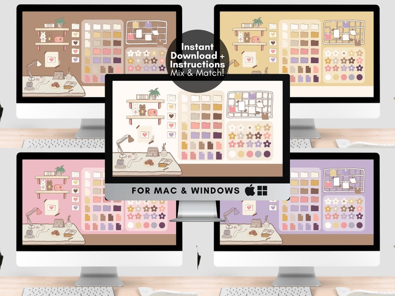 Cute Desktop Folder Icons, Kawaii Study Room Theme, Mac & Windows ...