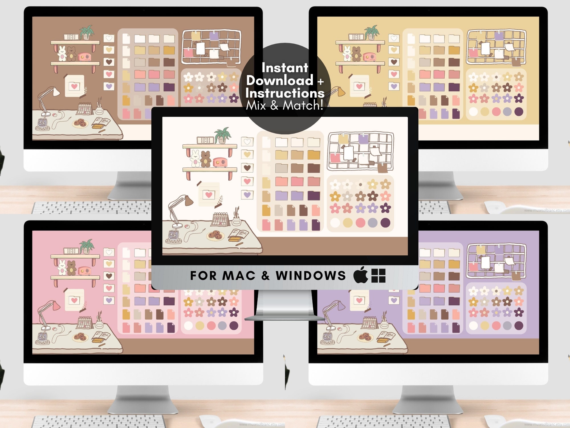 100 Cute Desktop Folder Icons Desktop Organizer Wallpaper for - Etsy