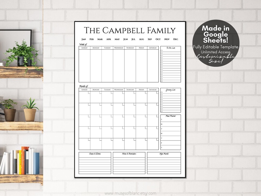 Editable Family Command Center Printable Google Sheets - Etsy