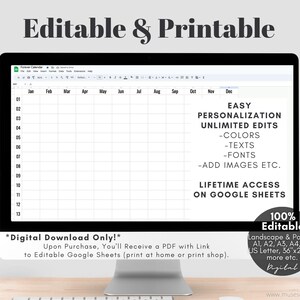 Editable Forever Calendar Template, Perpetual Calendar Reusable, Google ...