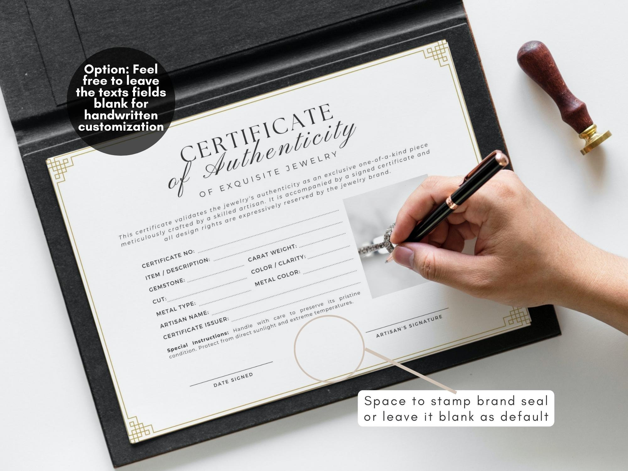 Editable Certificate of Authenticity for Jewelry Template, Printable ...