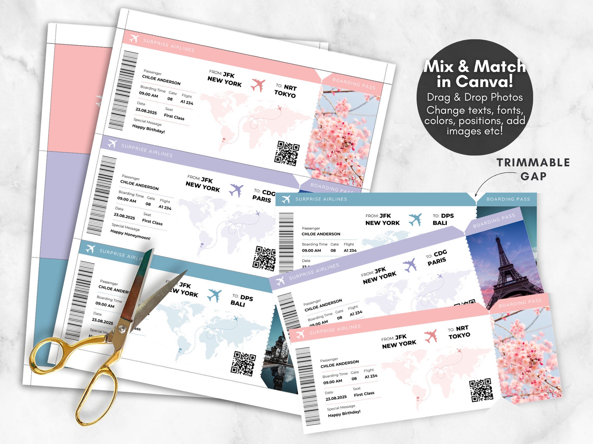 Editable Boarding Pass Template, Custom Boarding Pass Gift, Printable ...
