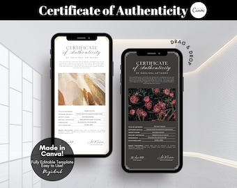 Editable Certificate of Authenticity for Artwork Template, Printable ...