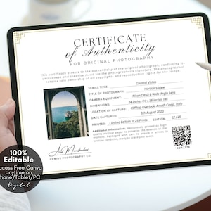 Editable Certificate of Authenticity for Photography Template ...