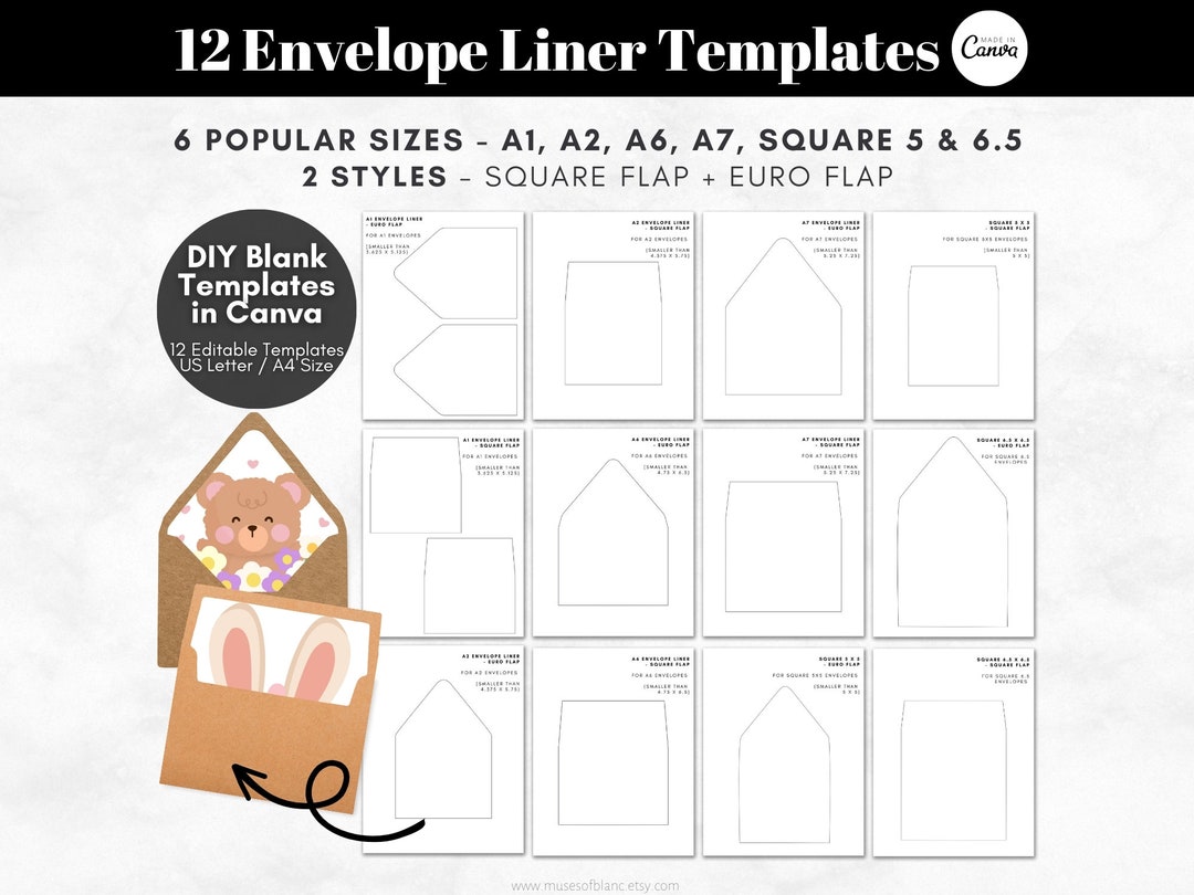 DIY Printable Envelope Liner Templates, Editable Canva Templates, Liner ...