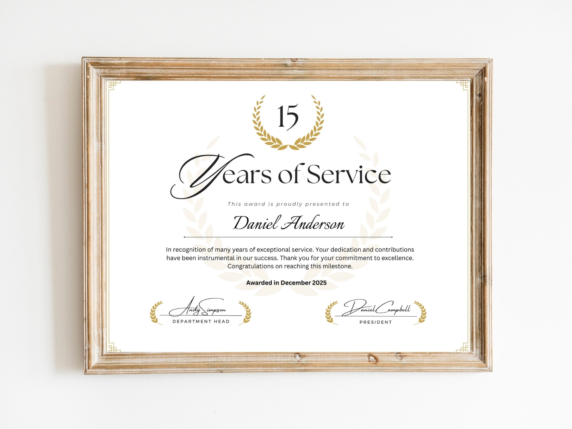 Editable Years of Service Award Certificate, Employee Work Anniversary ...