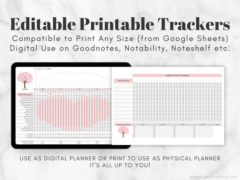 Ultimate Habit Tracker Google Sheets, Pink Floral Spreadsheet ...