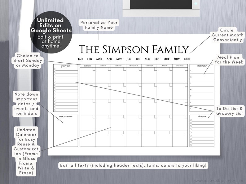 Editable Family Command Center Printable Google Sheets Template V5 ...