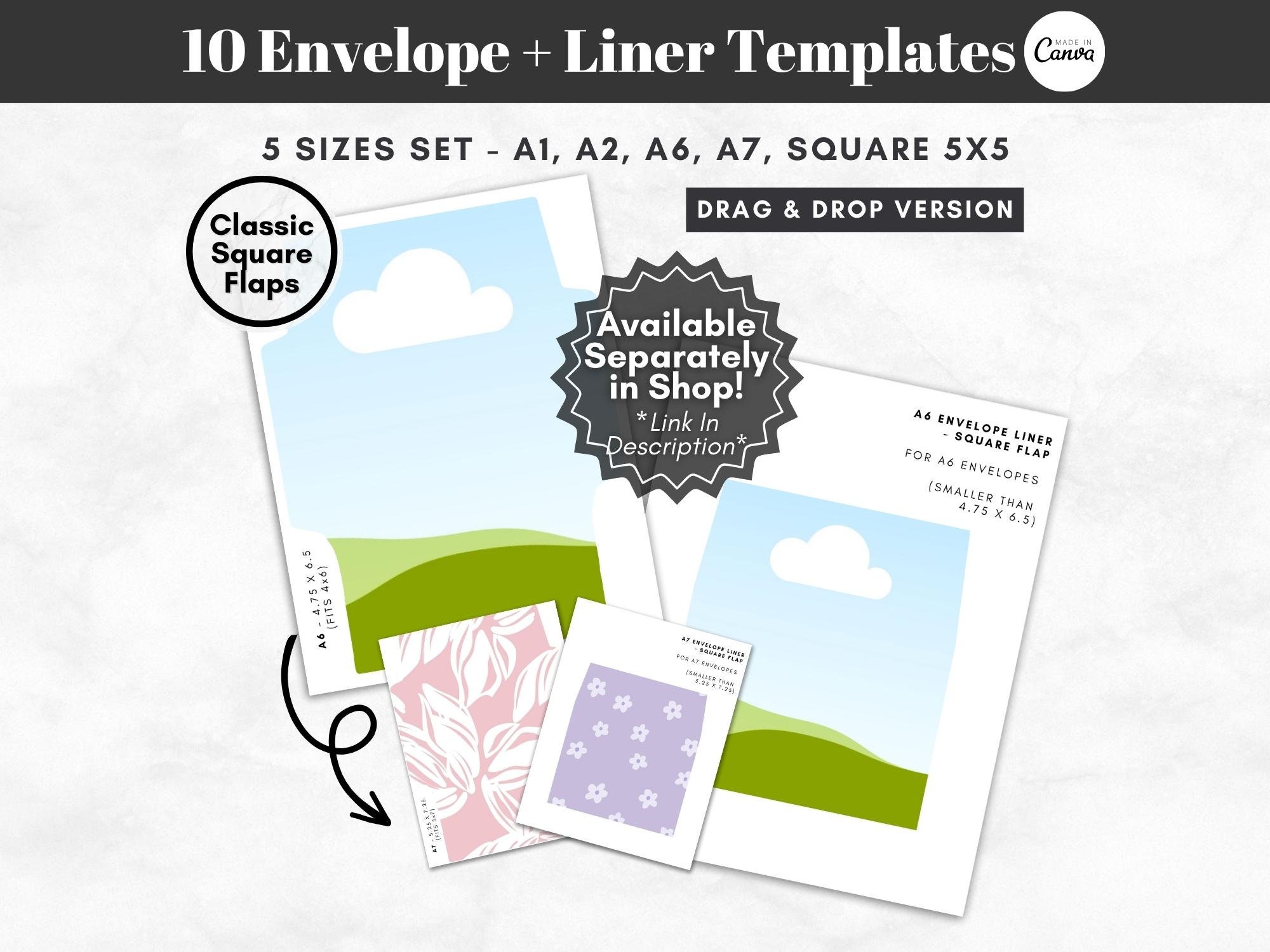 DIY Printable Envelope Template, Custom Envelope Liner Templates, A1 A2 ...