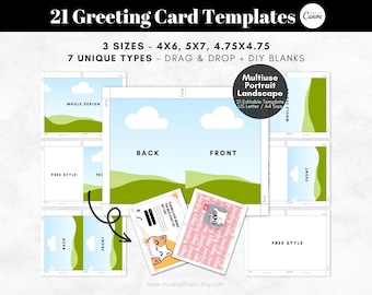 Greeting Card Drag & Drop Canva Template Bundle 5x7 4x6 and 4.75x4.75, Canva Template, Printable ...