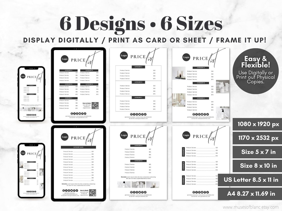 Editable Price Lists Bundle, Digital Price List Signs Printable Price ...