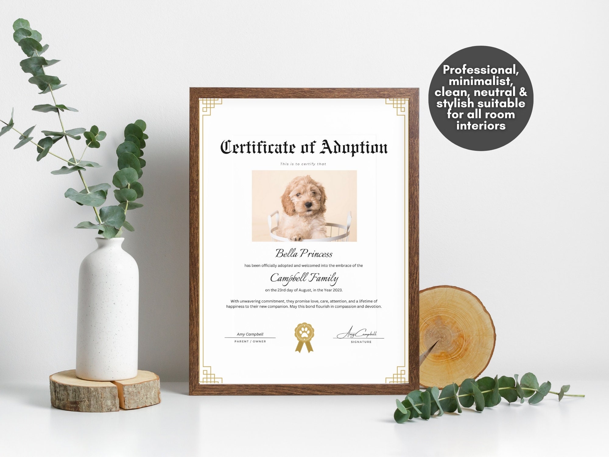 Editable Certificate of Adoption, Printable Pet Adoption Certificate ...